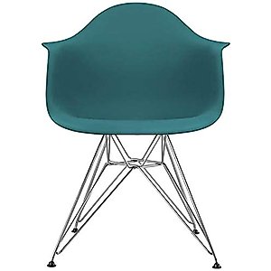 2xhome Contemporary Molded Modern Dining Arm Chair With Metal Wire Legs, Teal Blue