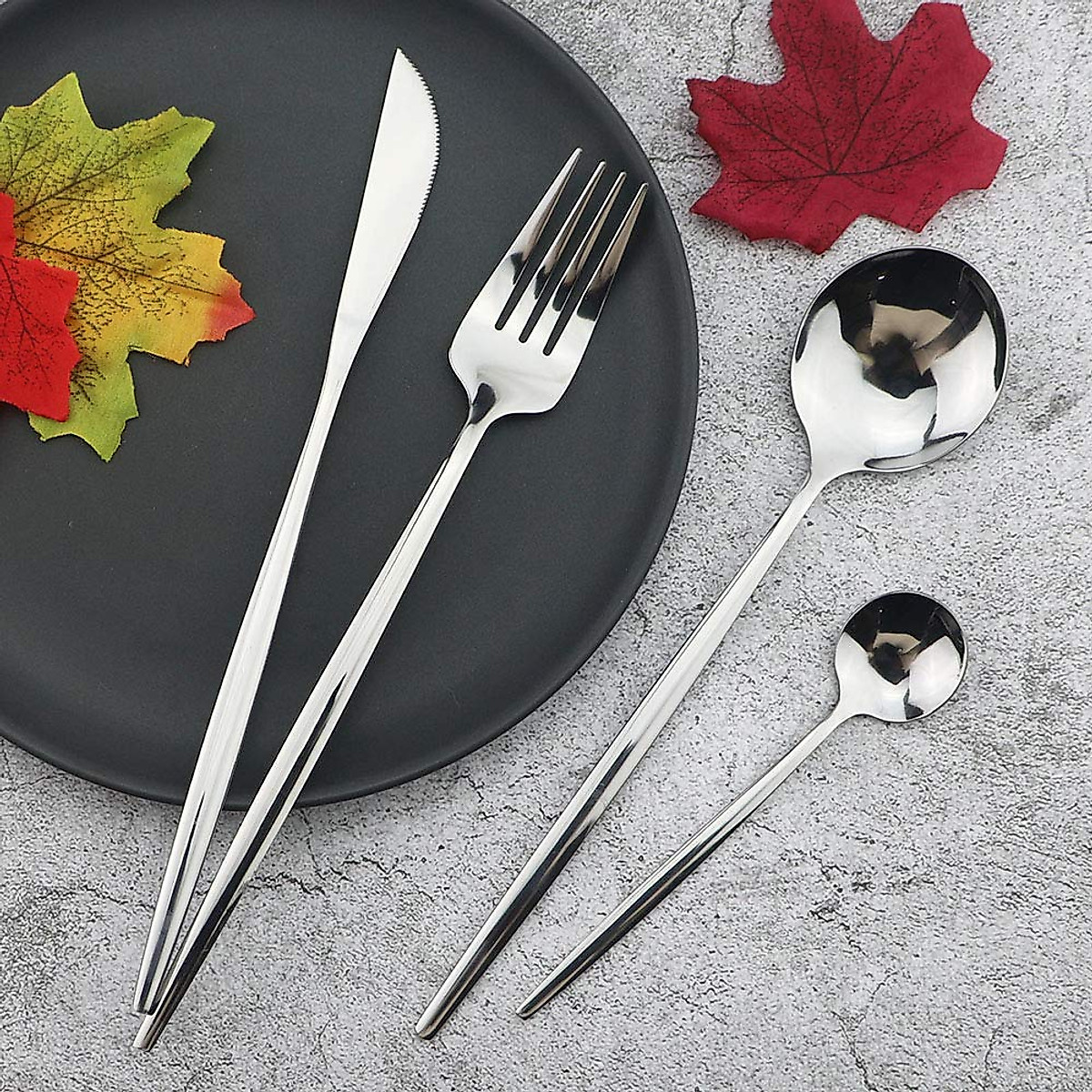 JASHII 24 Pieces Silverware Flatware Cutlery Set, Stainless Steel Tableware Silverware-Service for 6 Dishwasher Safe Full Set Flatware Durable (Silver)