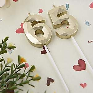 2 inch Gold 65 & 56 Birthday Candles, 3D Diamond Number 65th & 56th Cake Topper for Men Women Birthday Party Decorations Theme Party
