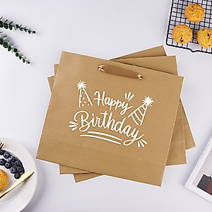 12 Pack Kraft Paper Bags, Large Gift Bags with Tissue Paper, Brown Paper Gift Bags with Ribbon Handles for Shopping, Small Business, Bridal Party, Wedding, Christmas and Holiday (12.5” x4.5” x11”)