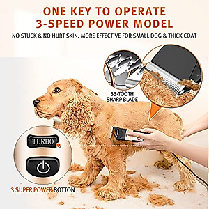 Gimars 2 in 1 Ceramic Blade Dog Grooming Clippers with Small Trimmer, 3-Speed High Power Quiet Rechargeable Dog Shaver Hair Clippers Kit with Comb & Scissors USB Cordless Electric for Dog, Cat, Pet
