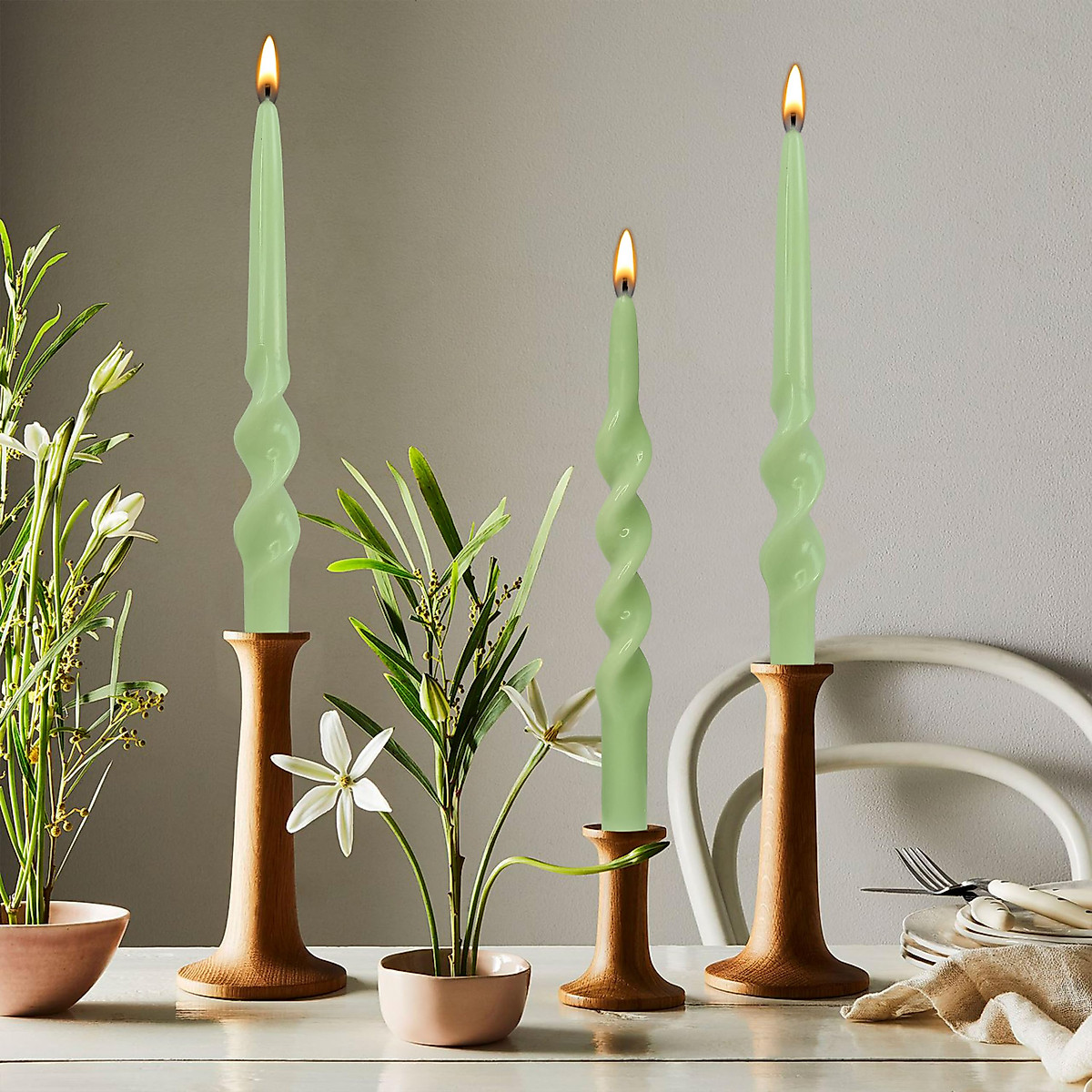 Green Spiral Taper Candles Stick 10 inch High Tapered Candle - 4 PCS Long Candlesticks Unscented Twisted Tapered Candlesticks for Home Decoration Holiday Wedding Party