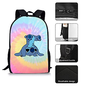 17 Inch Cartoon Backpack Girl Stitch Daypack Teens Bookbag with Travel Bag, Lunchbag, Pencilbox for Boy College Office Picnic Travel