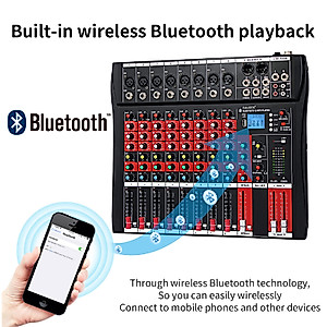 FULODE CT-80S Professional audio mixer 8 Channel with MP3 Player+Bluetooth U disk 48V Phantom Power Source USB recording