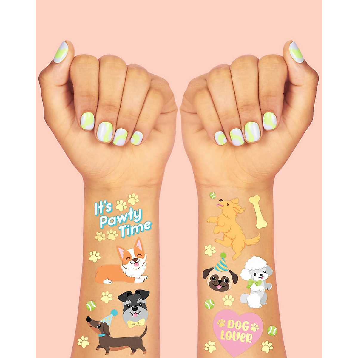 xo, Fetti Dog Temporary Tattoos for Kids - 44 Glitter Styles | Animal Birthday Supplies, Pet Lover Party Favors, Woof Arts and Crafts