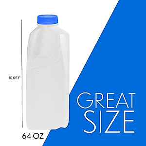 [6 PACK] Half Gallon Jugs With Caps - 64oz Empty Milk Plastic Container Bottles and Lid