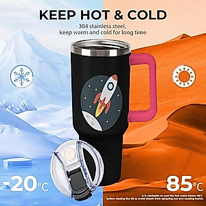Sapce Rocket 40oz Water Bottle Double Wall Insulated Tumbler with Handle Leakproof Travel Mug Light Rose Red-style