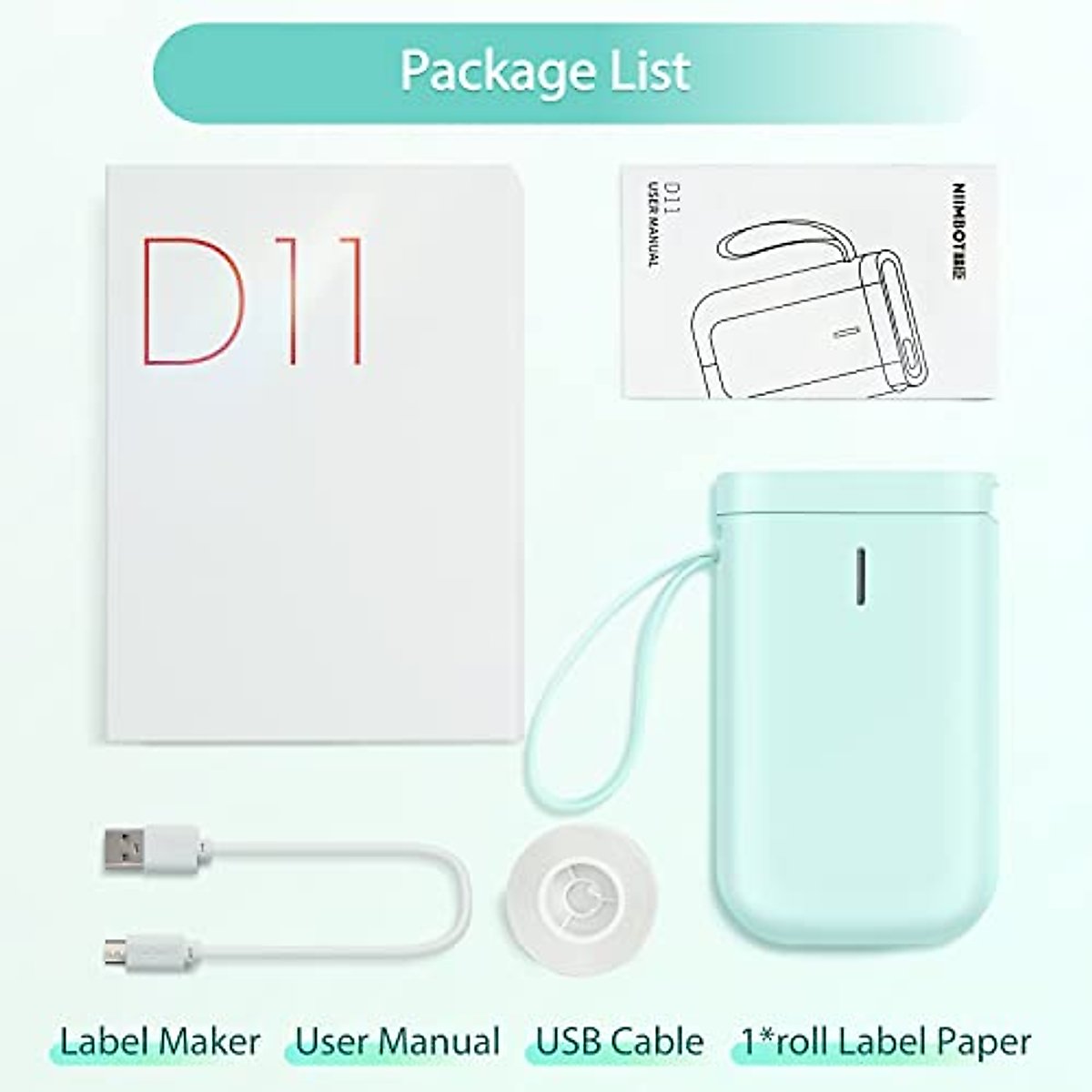 Label Maker Machine, D11 Portable Bluetooth Printer for Labeling, Home, Office, Organization, Mini Label Maker Machine with Tape, Multiple Templates Available for Phone, Handheld Labeler, Green