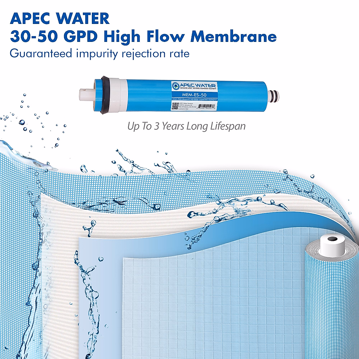 APEC Water Systems MEM-ES-50 50 GPD Membrane Replacement Filter For Reverse Osmosis System, Blue