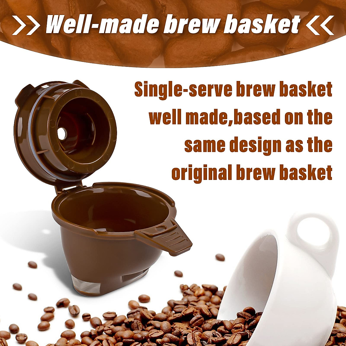 Single Serving Ground Coffee Brew Filter/Holder Basket for Hamilton beach flexbrew replacement parts 49957 49974 49976 49979 49957 49954 49947 49940 49950 49966 49968 Reusable coffee filter Brown (2)