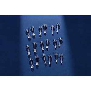 FOSIR 10 Pairs Tiny Women's Stainless Steel Round Clear Cubic Zirconia Stud Earrings (2mm CZ, Surgical Steel)