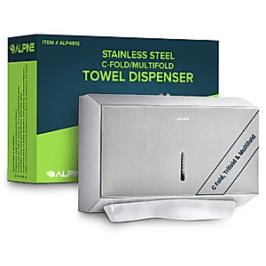 Alpine Commercial Paper Towel Dispenser Wall Mount for Multifold, Trifold & c Fold Paper Towel Holder - Stainless Steel Hand Towel Dispenser for Bathroom & Kitchen A