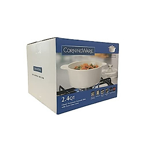 CorningWare Glass-Ceramic Pyroceram Round Classic Casserole, 2.4 Quart / 2.25 Liter Cooking Pot with Handles & Glass Cover - White (Medium)