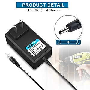 PwrON 6.6FT 9V AC to DC Adapter Compatible with Ryobi HP108L 8-Volt Lithium-Ion Cordless Kit Drill Driver ZRHP108L SA721, Ryobi CH124 720391002 Class 2 Power Supply Cord