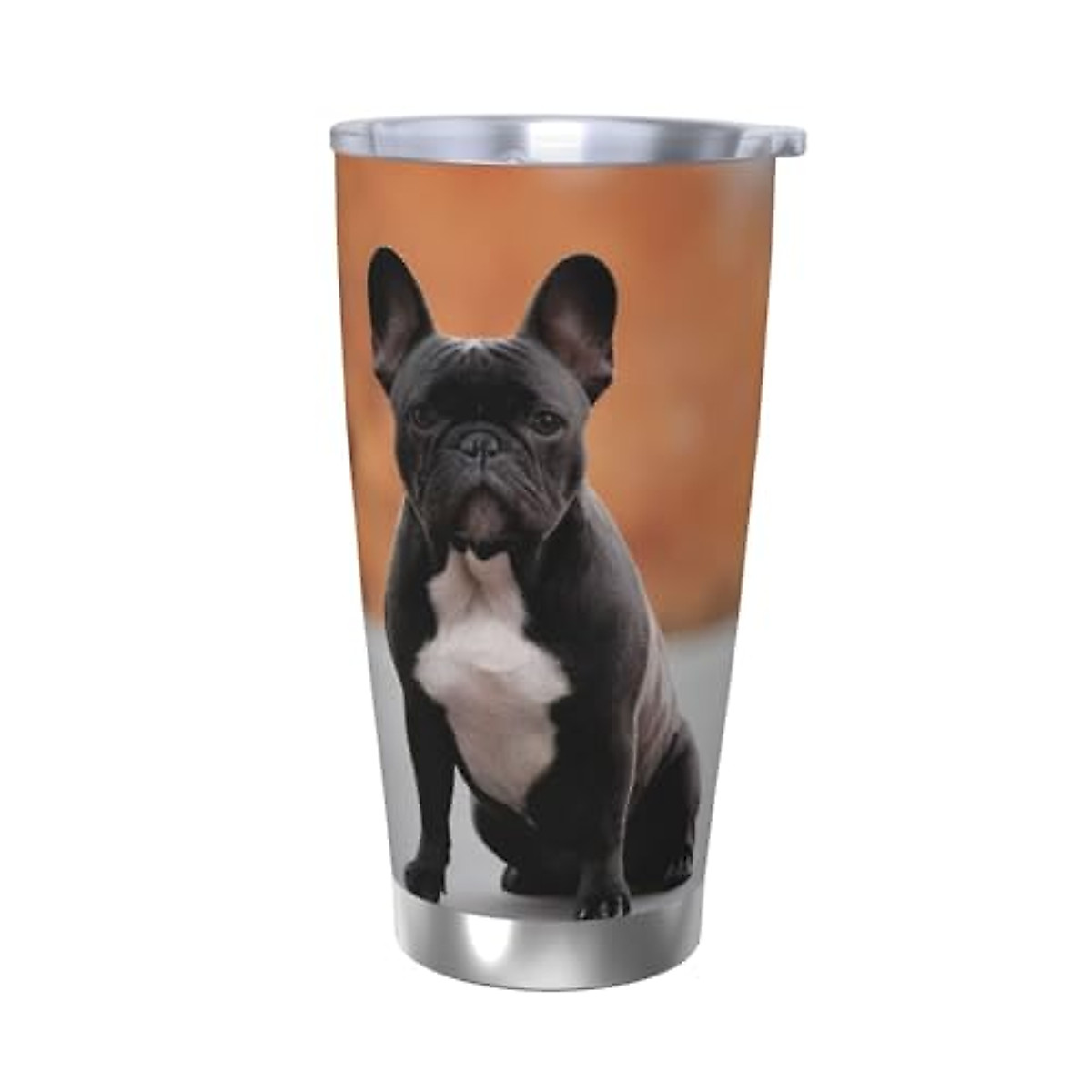 NHJKLWQSZ French Bulldog 20oz Stainless Steel Tumbler With Lid And Straw, Double Wall Vacuum Insulated Coffee Mug Travel Cups Leak-Proof Lid For Hot And Cold Drinks, Metal Straws And Brush