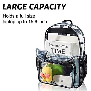 Clearworld Clear Backpack,Transparent Stadium Backpack with Reinforced Bottom & Multi-pockets, See Through Bookbag for Work, Security Check & Sporting Events