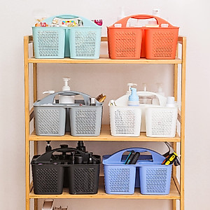 UUJOLY Plastic Portable Shower Caddy Basket Bucket, Cleaning Shower Basket with Handle Compartments Storage Basket Organizer for Bathroom Kitchen College Dorm Sink, Blue