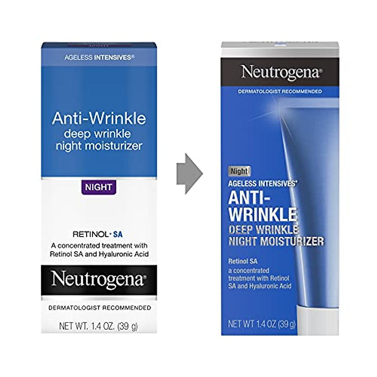 Neutrogena Ageless Intensives Anti-Wrinkle Retinol Cream with Hyaluronic Acid - Night Moisturizer Cream with Retinol, Vitamin E, Glycerin, Hyaluronic Acid, and Shea Butter, 1.4 oz