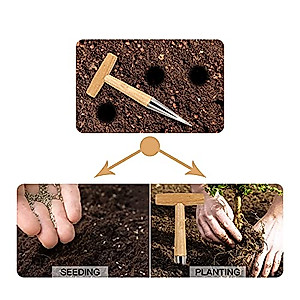 ZOEYES 2 PCS 11 Inch Stainless Steel Hand Dibber Garden Tools with Wooden Handle, Dibbler Bulb Planter, Wooden Sow Dibbers for Sowing Seeds, Transplanting Plants, Planting Bulbs, Digging, Gardening