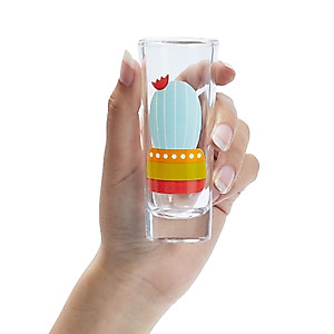 BLUE PANDA 5 Pack Shot Glasses Set with Cactus Designs for Bachelorette, Fiesta Supplies, Western-Themed Party, Round, Decorative Shot Glasses with Heavy Base for Tequila, Whiskey, Vodka (2 oz)