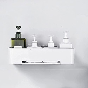 JOMOLA Shower Caddy Adhesive Bathroom Shelves Shower Shelf Caddy Wall Storage Basket Tray Bathroom Organizers Accessories Plastic, White