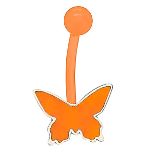 Pierce2GO Glow in the Dark Belly Button Ring - Acrylic Butterfly Belly Button Rings - Belly Piercings Navel Rings for Women (Orange)
