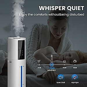 Humidifiers for Bedroom Large Room Home, 8L Top Fill Cool Mist Humidifiers for Baby and Plants, 360°Rotation Nozzles, Essential Oil Diffuser, Customized Humidity, Sleep Mode (White)