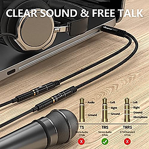 KOOPAO Headphone Mic Splitter, 3.5mm Nylon Braided Audio Adapter to Live Stream Compatible with Phone, Laptop, PS4,Gaming Headset, External Microphone and MP3 Players&More (Black)