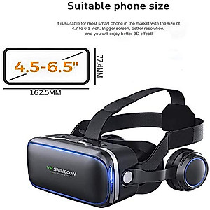 VR SHINECON Virtual Reality VR Headset 3D Glasses Headset Helmets VR Goggles for TV, Movies & Video Games Compatible iOS, Android &Support 4.7-6.53 inch with Remote Control