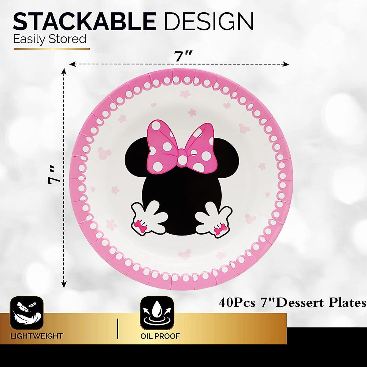 AMZPTBOY 40 Pcs Pink Mouse Birthday Party Supplies,Mouse Party Supplies Tableware Paper Plates,7Mouse Dessert Plates for Girls Mouse Themed Party Baby Shower Pink Mouse Birthday Decorations