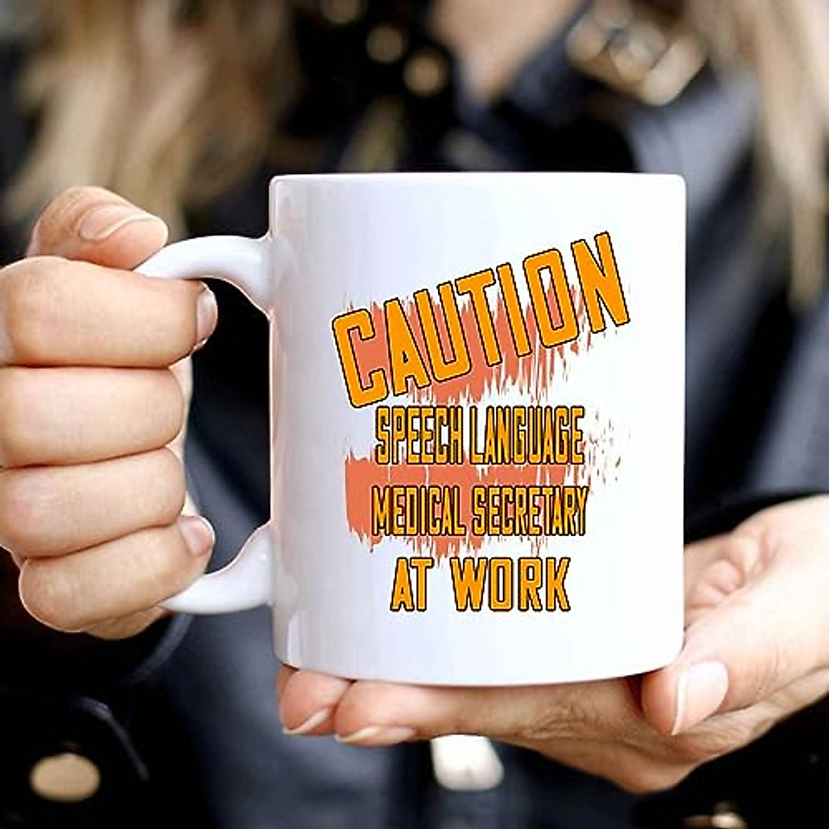 Humorous Gift for Speech Language Medical Secretaries, Perfect for Halloween, Birthday or Christmas - Caution Speech Language Medical Secretary At Work Funny Quote on 11 Oz White Ceramic Coffee Mug