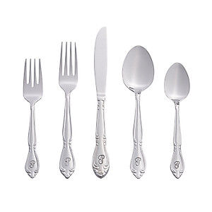 RiverRidge 5417-843-P Rose 46 Piece Monogrammed Flatware Set, Letter P, No size, Silver