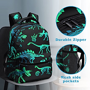 Dacawin Kids Backpack for Boys Girls Neon Green Dinosaur Skeletons Bookbag Kindergarten Preschool Nursery School Bag Lightweight Travel Back Pack