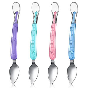 Lallisa 4 Pcs Double Head Baby Silicone Food Spoon Baby Fruit Scraping Mud Spoon Soft Baby Feeding Spoon Baby Food Scraper Spoon for Infants Baby Fruit Scraping Feeding
