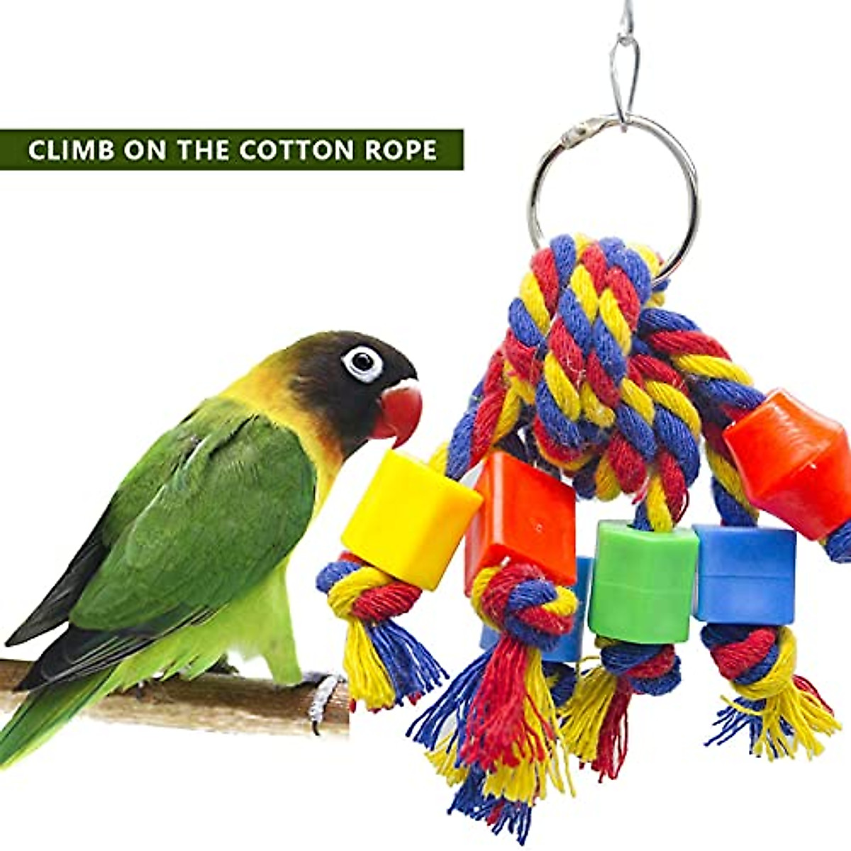 Pssopp Bird Chewing Toy Colorful Cotton Rope Bird Chew Toy Bird Beak Care Tool for Budgie Parakeet Cockatiel Conure Lovebird