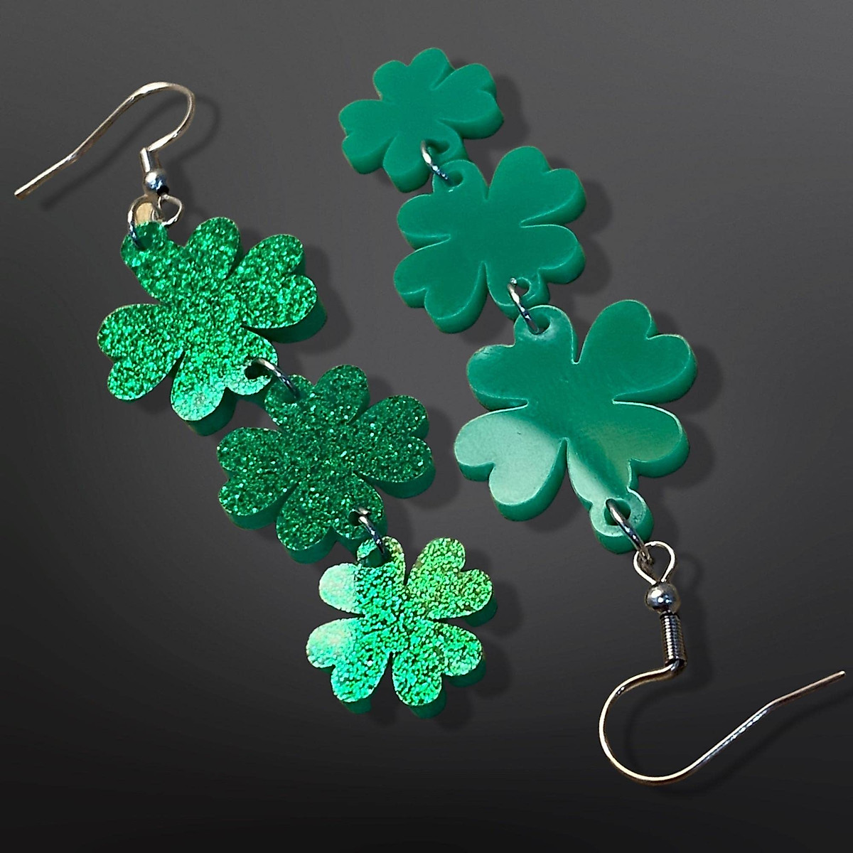 Soul Statement Women's Saint Patrick's Day Jewelry, Clover Shamrock Earrings, Green Glitter St Patty's Accessories (Green Shamrock Dangles)
