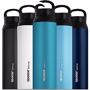 qbottle Insulated Water Bottles with Carabiner Lid – Stainless Steel Water Bottle – Leak Proof Metal Water Bottle – No Sweat – Wide Mouth – Aqua Blue, 27 oz