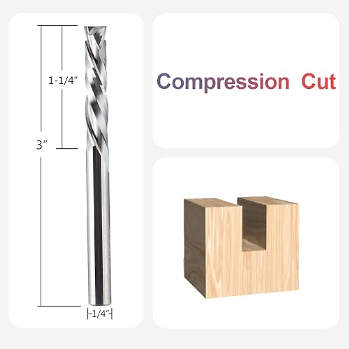 SpeTool Spiral Compression Router Bits 1/4" Shank,1-1/4Inch Cutting Length, Extra Long 3 Inch OVL,Carbide UP Down CNC Router Bits End Mill for Wood Mortises Carving Engraving