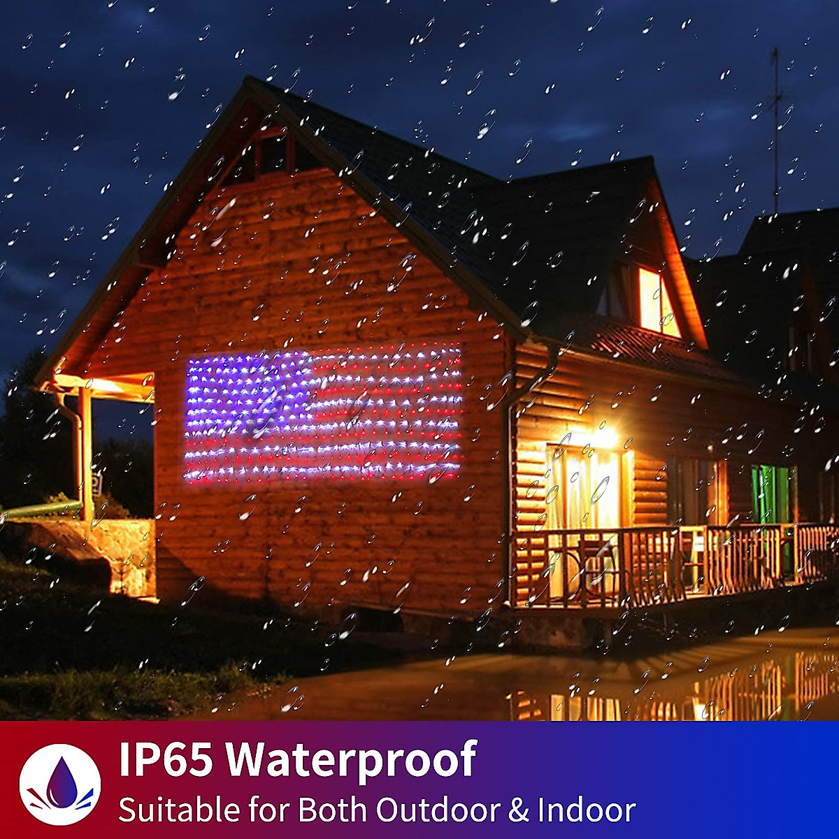 MZD8391 Solar American US Flag Lights [Solar & USB 2 Power Way], 420 LEDs Waterproof USA Net Lights, 6.75 FT x 3.53 for Garden, 4th of July, Independence Day Decoration