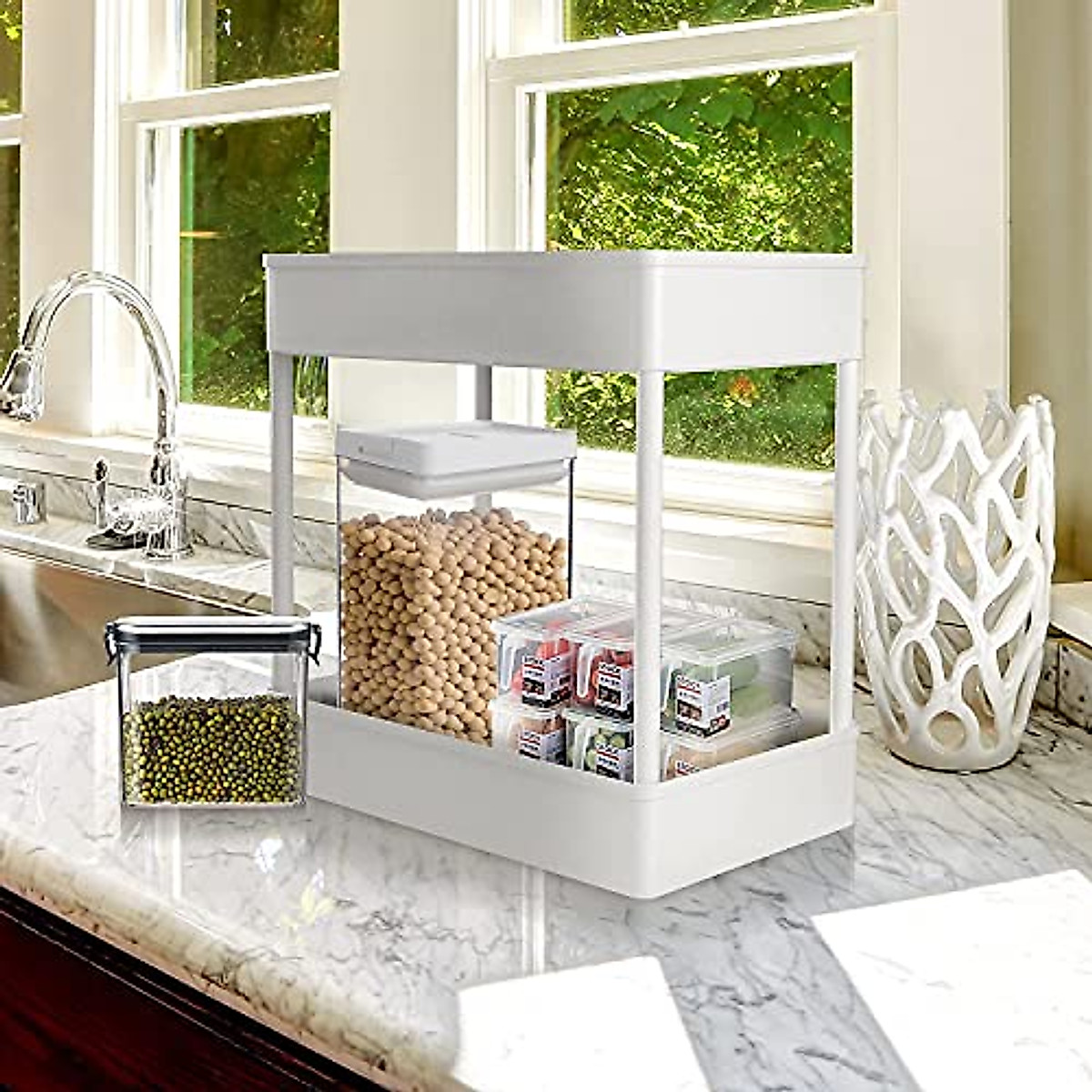 Under Sink Organizer,Bathroom Organizer Under Sink Storage 2 Tier Organizer,Under Sink Shelf Organizer Rack,Large Capacity Under Sink Cabinet Organizer for Kitchen Bathroom (White)