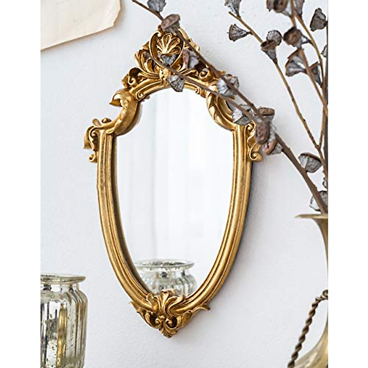 Funerom Vintage 11.6 x 9 Inch Decorative Wall Mirror Gold Shield Shape