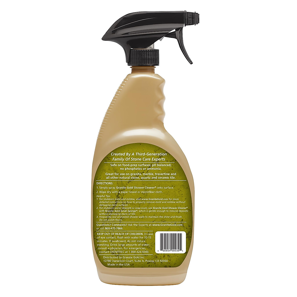 Granite Gold Shower Cleaner Spray for Quartz, Granite, Marble, Ceramic, and Other Stone Tub Surfaces, Made in the USA, 24 Ounces, Gold