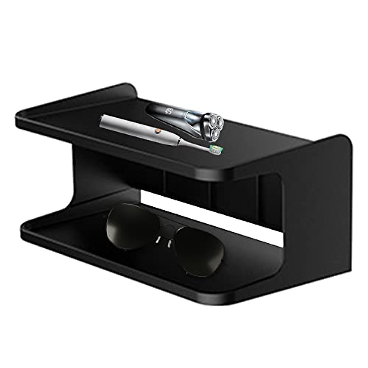 Bedside Shelf Organizer, Universal Double Layer Wall Shelves, ABS Floating Stand, Bedroom Rack Organizer Shelf, Double Layer Storage Wall Mount Shelf for Kitchen, Dorm, Bedside Wall Shelf