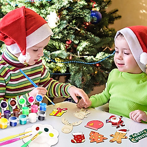 Springflower 36pcs Wooden Christmas Ornaments for Hanging Decorations,12 Styles Unfinished Wood Slices with Holes for Kids,DIY Craft Gift Toys with Paint Set for Girls and Boys Ages 5 6 7 8 9 10 11 12