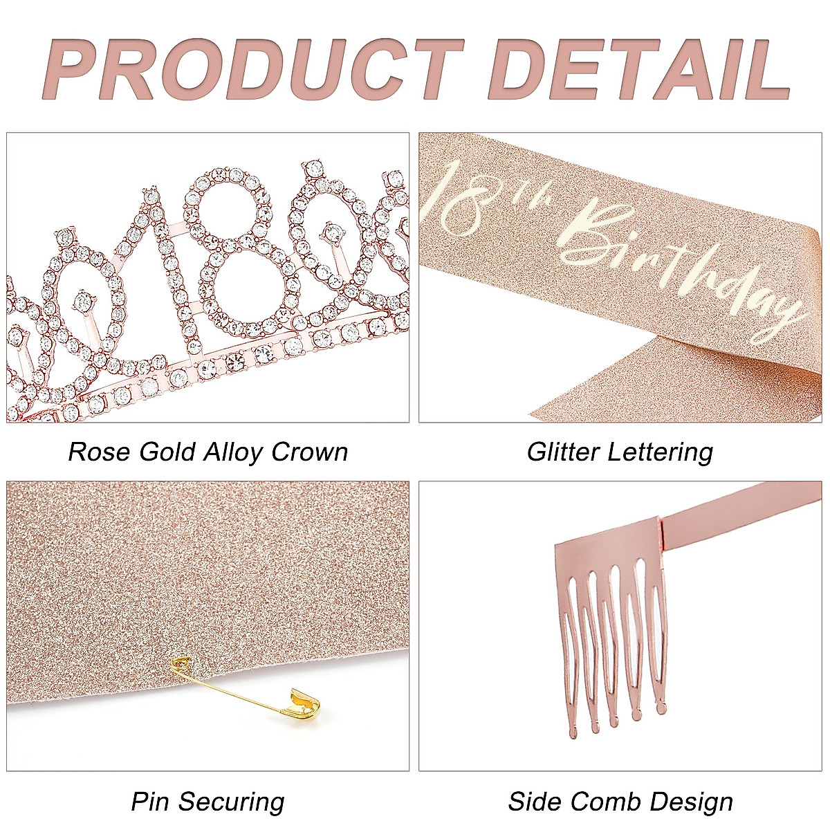 18th Birthday Decorations for Girls, Including 18th Birthday Tiara and Sash, Happy Birthday Banner, Happy Birthday Cake Toppers, Number Candles and Balloons Set, 18th Birthday Gifts for Girls