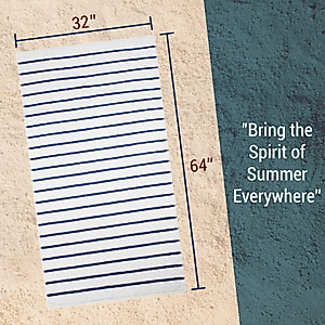 GT Globaltex Fine Linens 100% Turkish Cotton Premium Pool and Beach Towel Highly Absorbent Quick Dry Blue Striped 32" x 64" 500 GSM (1 Piece)