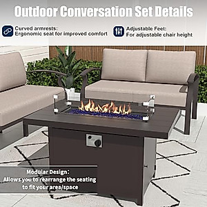 Delnavik Patio Furniture Set,5 Pieces Modern Outdoor Conversation Set w/43in Gas Fire Pit Table, Outdoor Metal Sectional Sofa with 55000 BTU Propane Fire Pit, Sand