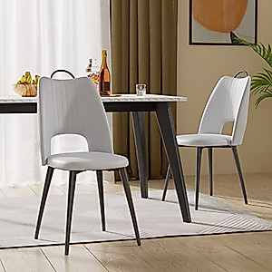 SunsGrove Faux Leather Indoor Kitchen Dining Chairs Set of 2, Comfortable Modern Upholstered Chairs for Dining Room, Living Room, and Bedroom Side Chairs (Grey)