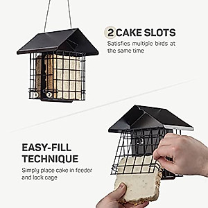 Suet Bird Feeder for Outside [Double Capacity] Suet Wild Bird Feeder with Hanging Metal Roof, Suet Feeders for Outside, for Use with Suet Cakes, Seed Cakes, Mealworm Cakes