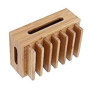 AUNMAS Charging Station Rack Valet Dock Organizer, Bamboo Wood Cell Phone Dock Portable Tablet Computer Organizer Storage Box for Home Office